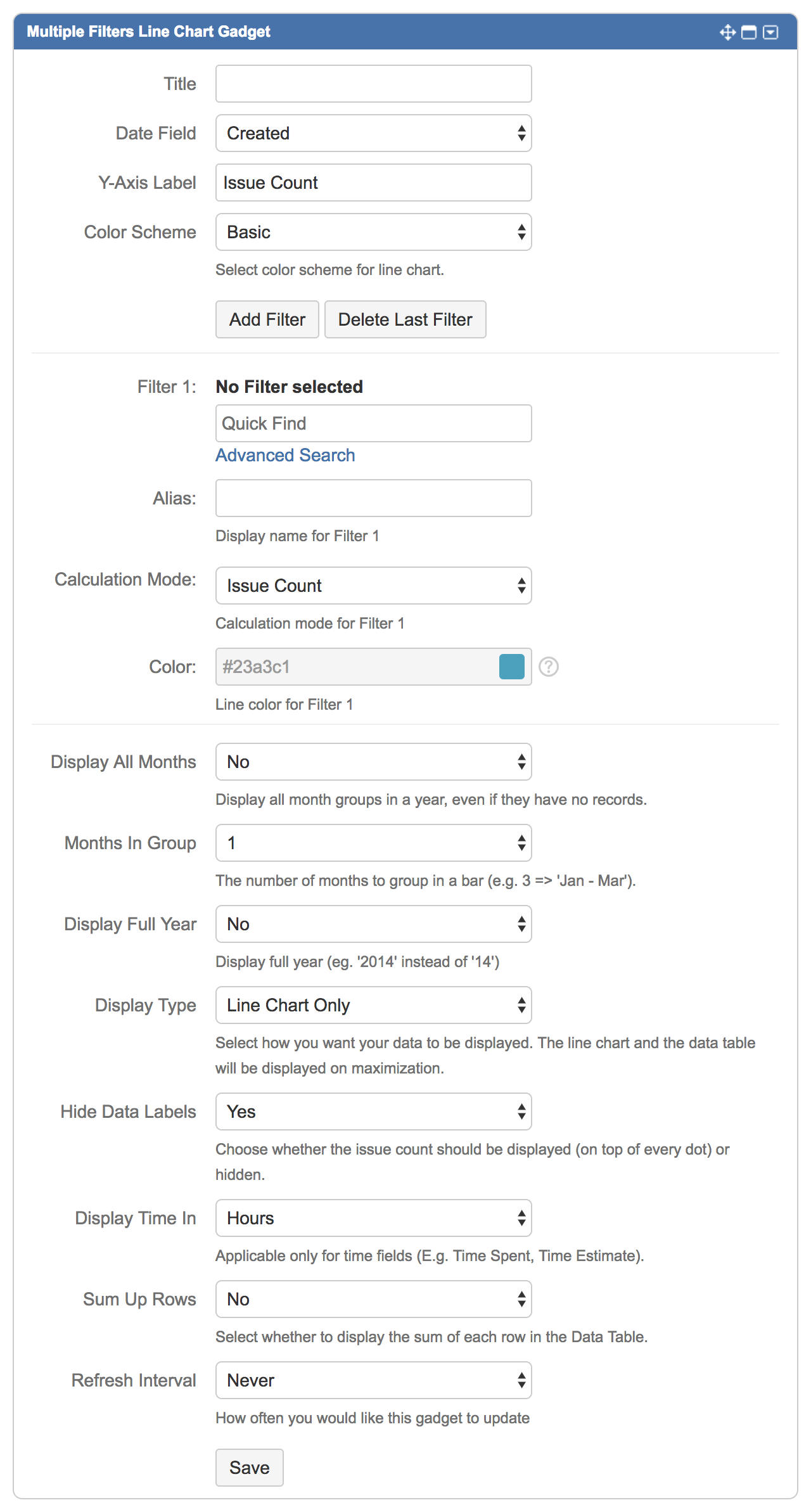How to Configure Multiple Filters Line Chart Gadget 2.x / 3.x How to Configure Multiple Filters Line Chart Gadget 2.x / 3.x